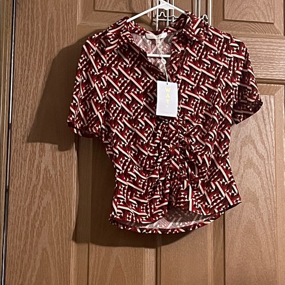Wayf | Tops | Wayf Geometric Red And Cream Blouse | Poshmark